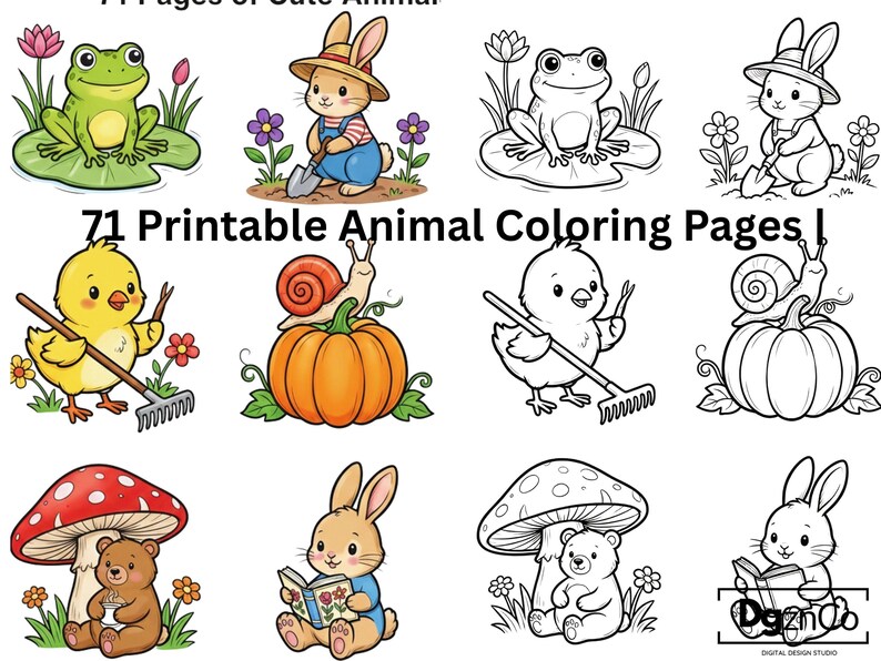 71 Animal Coloring Pages | Spring Garden Kids Activity (digital ...