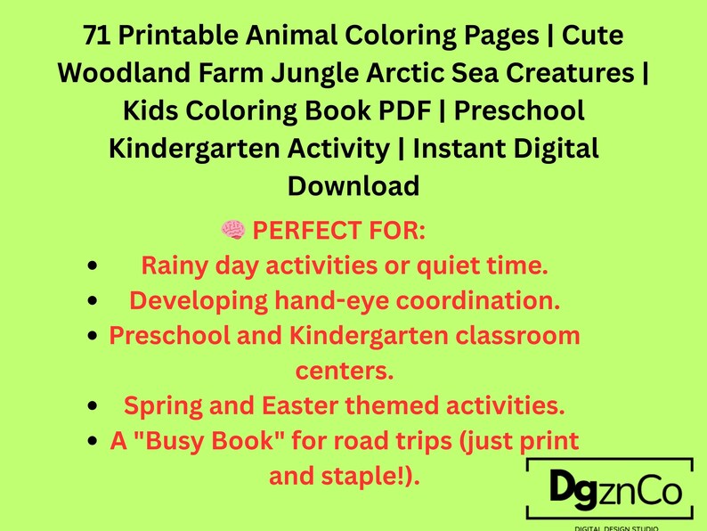 71 Animal Coloring Pages | Spring Garden Kids Activity (digital ...
