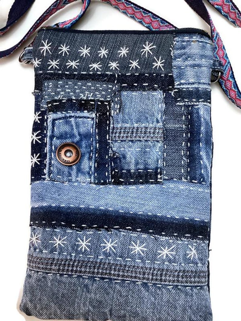 Handmade Denim Crossbody Bag: Upcycled Jean Boho Shoulder Purse - Etsy