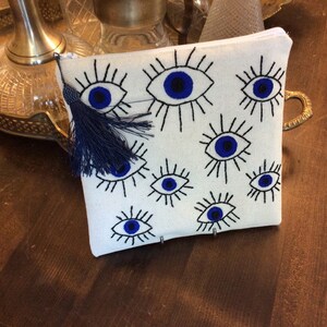 Evil Eyes Good Luck Charm, Cotton Pouch Bag , Hand Embroidered ...