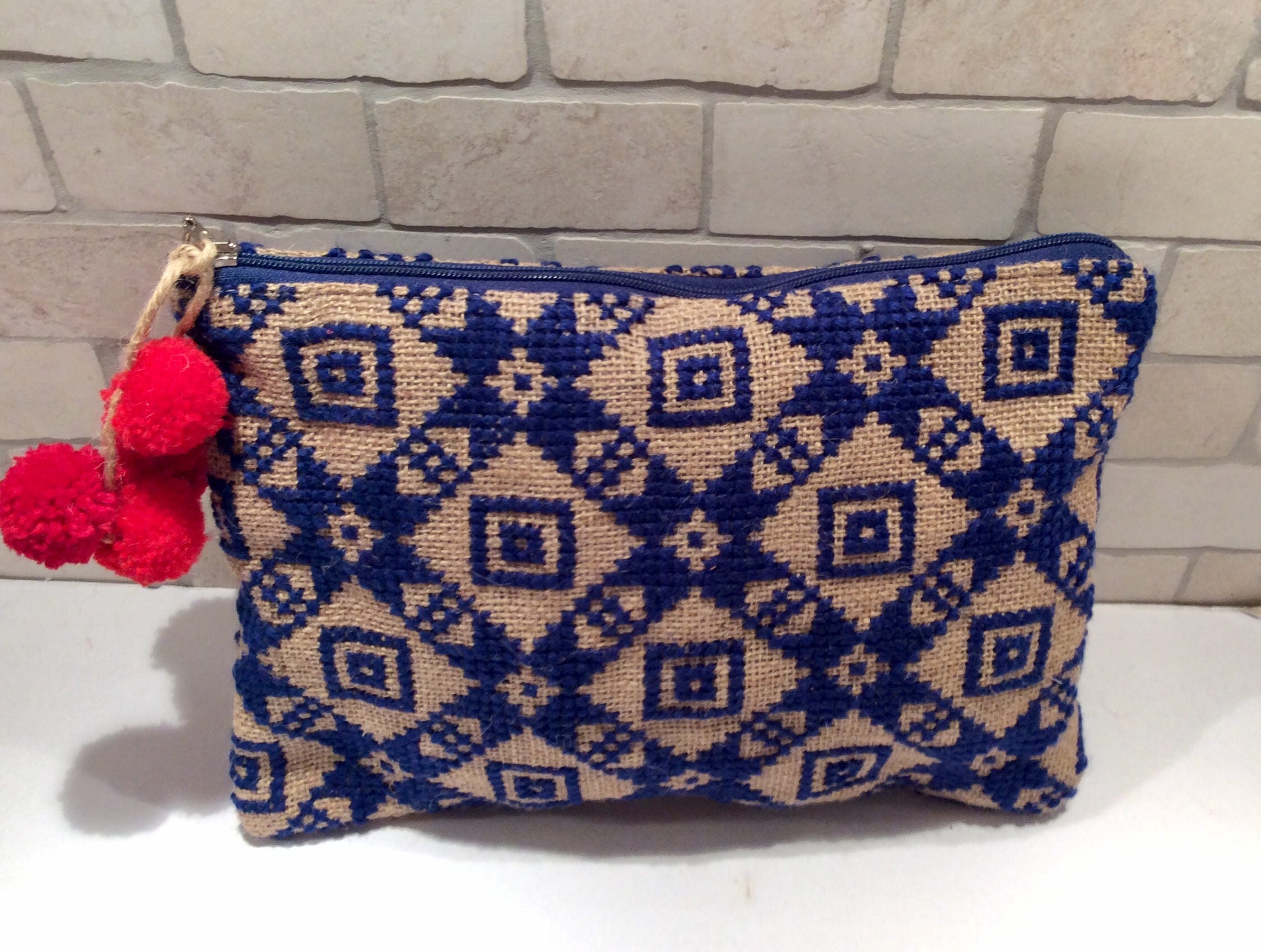 Hand Embroidered Pouch With Cross Stitched Geometrical Pattern, Mothers ...