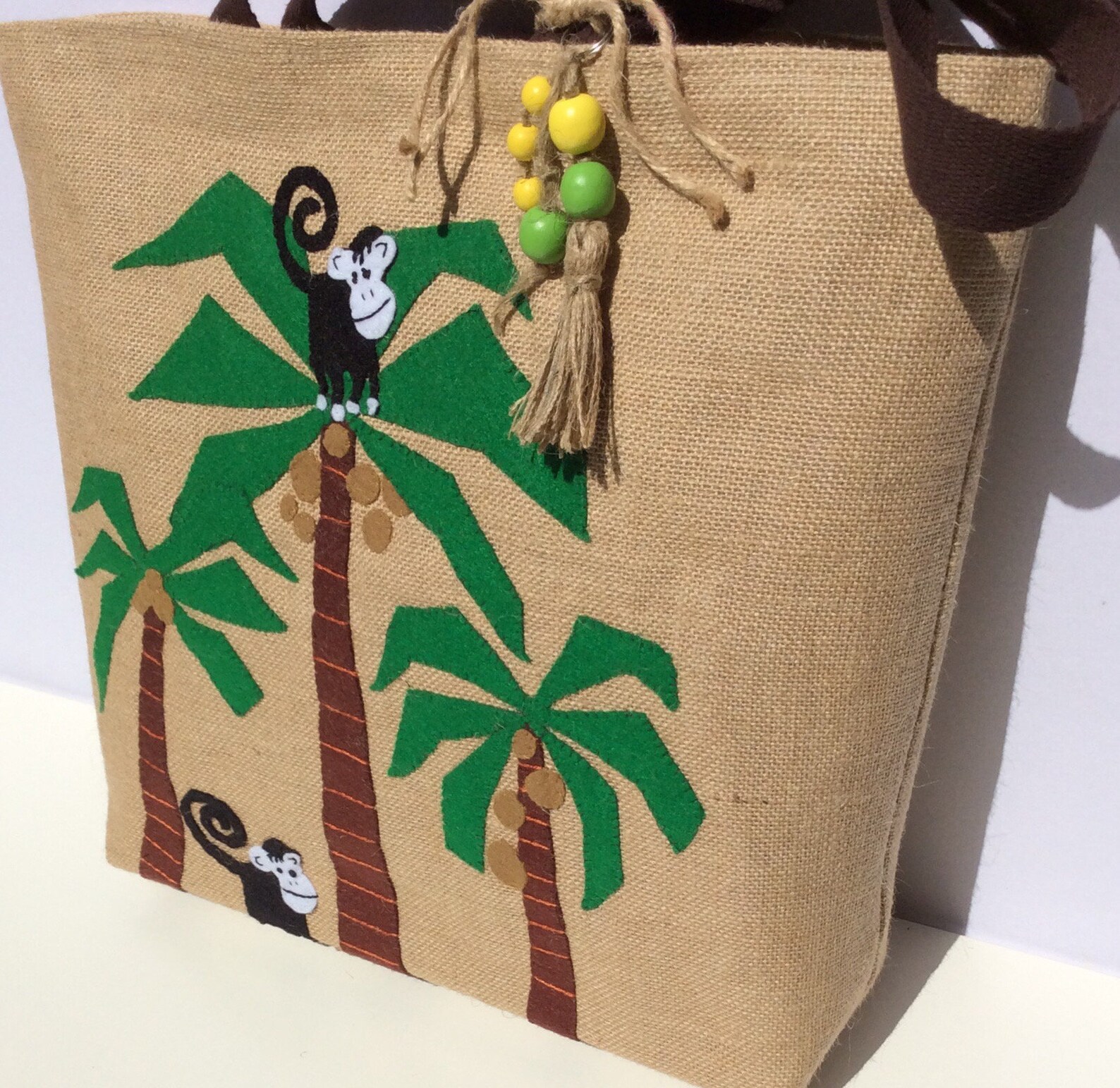 Urban Jungle Tote Bag With Coconut Tree and Monkeys Handmade - Etsy