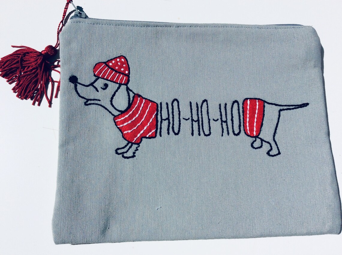 Christmas Pouch Hand Embroidered Dog Handmade Christmas - Etsy