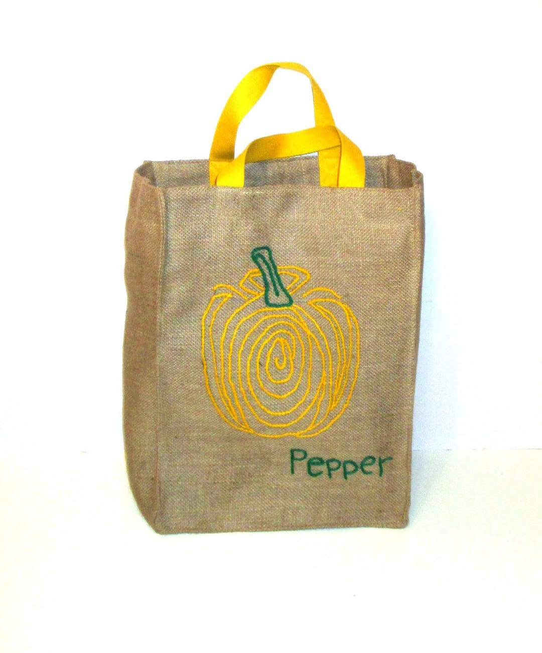 YELLOW PEPPER Market Tote, Hand Embroidered Handmade, Burlap Bag ...