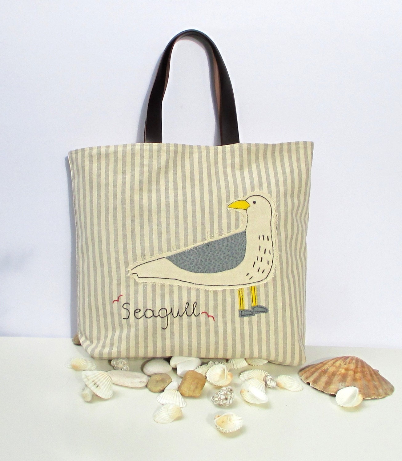 Cotton Canvas Tote Bag Appliqued With Seagull Handmade Hand - Etsy