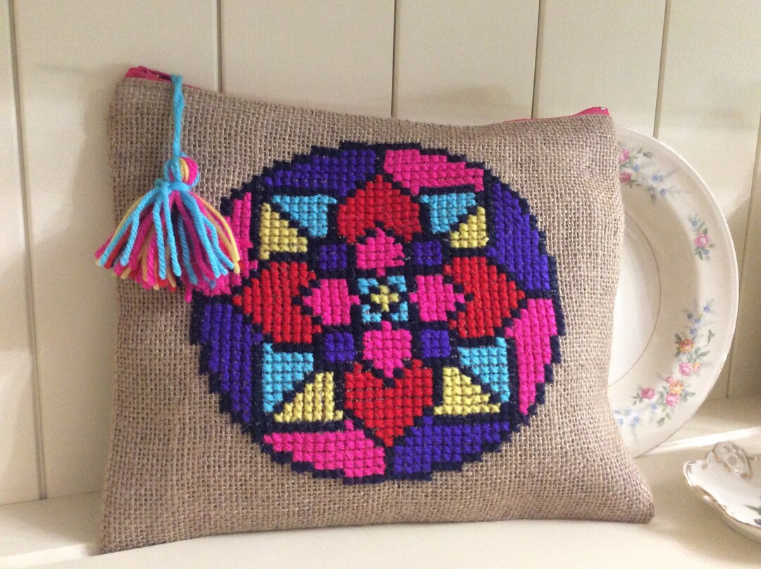 Geometric Embroidered Pouch Cross Stitched Pattern With - Etsy