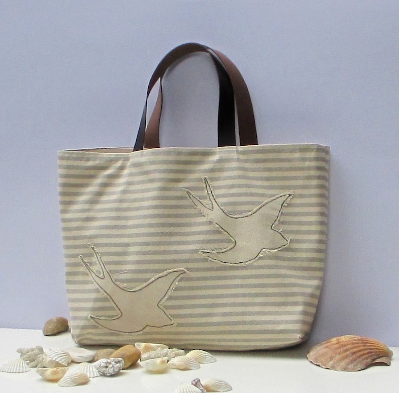 Handmade Seagull Canvas Tote Bag: Organic Cotton Beach Shopper - Etsy