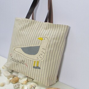 Cotton Canvas Tote Bag Appliqued With Seagull Handmade Hand - Etsy
