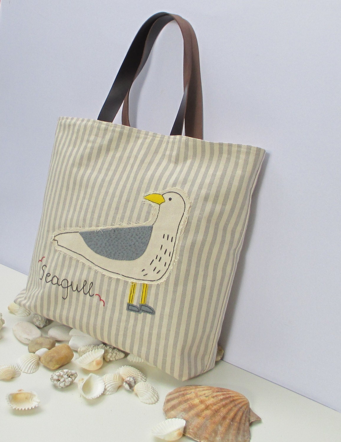 Cotton Canvas Tote Bag Appliqued With Seagull Handmade Hand - Etsy