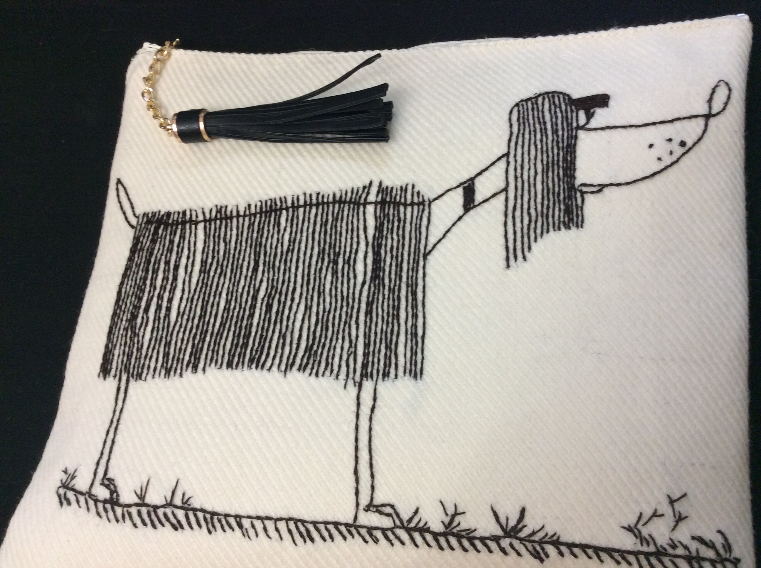 White Wool Pouch Hand Embroidered With a Dog Handmade Pouch - Etsy