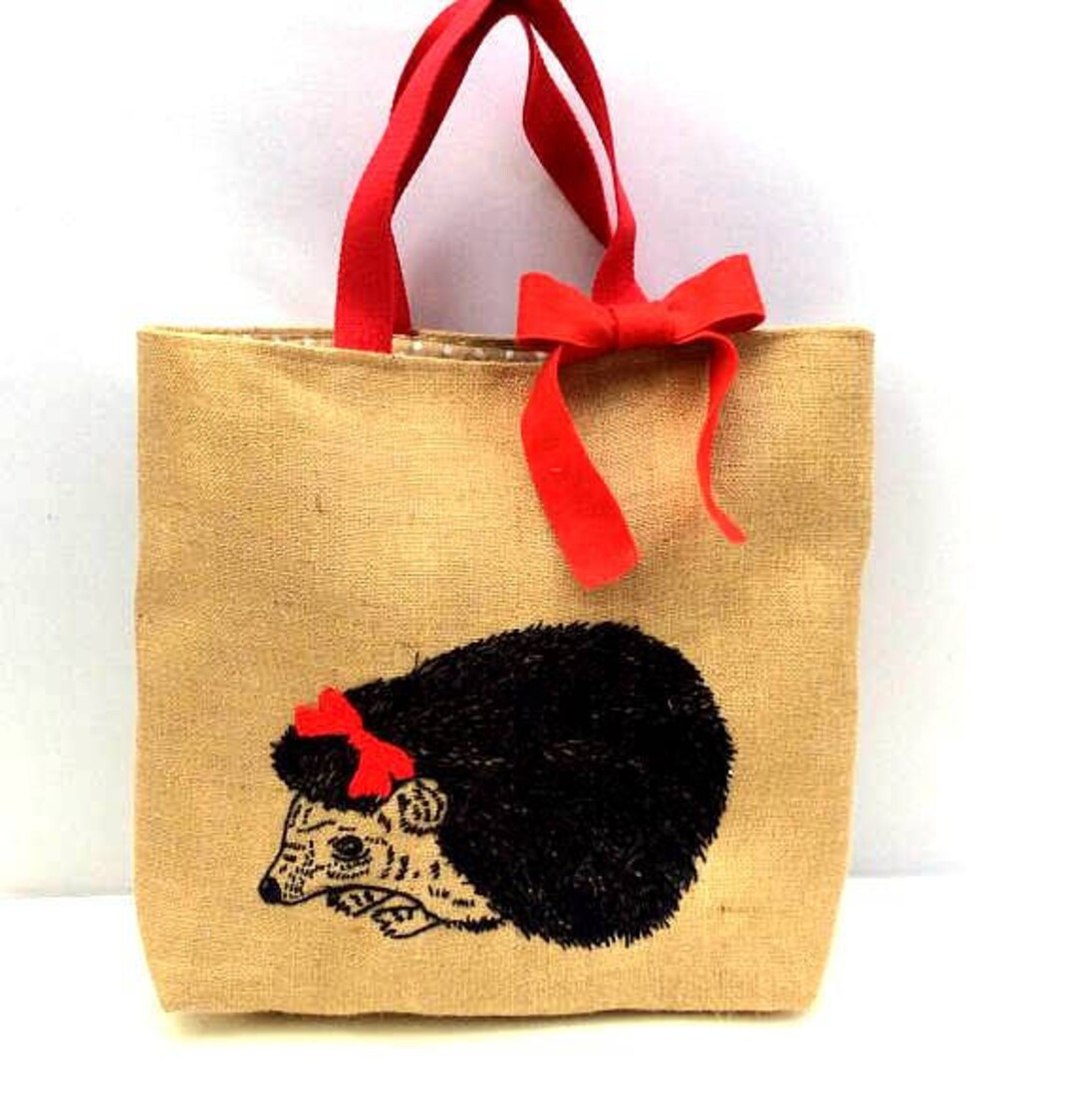 Jute Tote Bag, Handmade,hedgehog Hand Embroidered Urban Jungle Tote ...