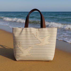 Handmade Seagull Canvas Tote Bag: Organic Cotton Beach Shopper - Etsy