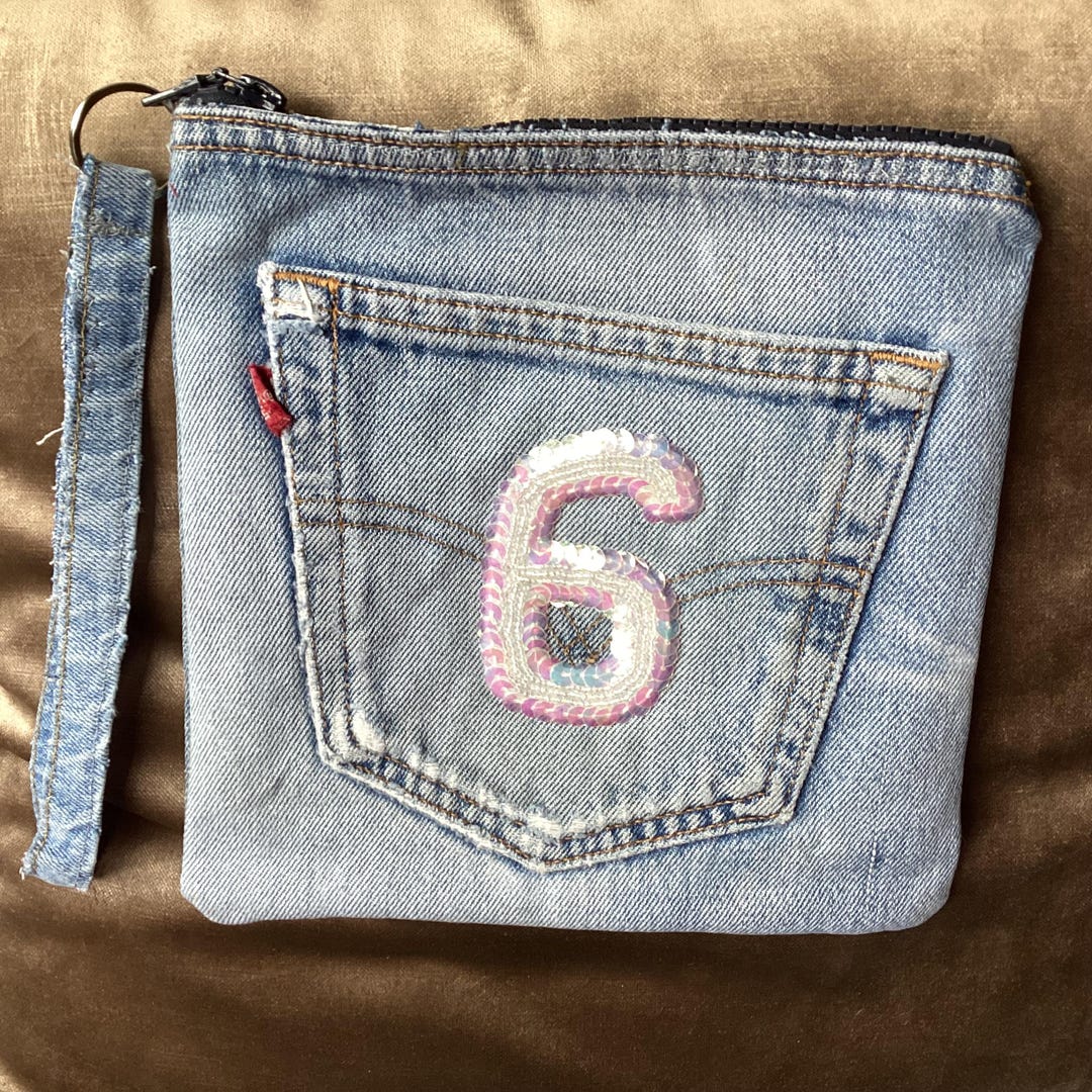 Denim Small Pouch Bag,recycled Jeans Pouch Bag,wristlet, Zero Waste ...