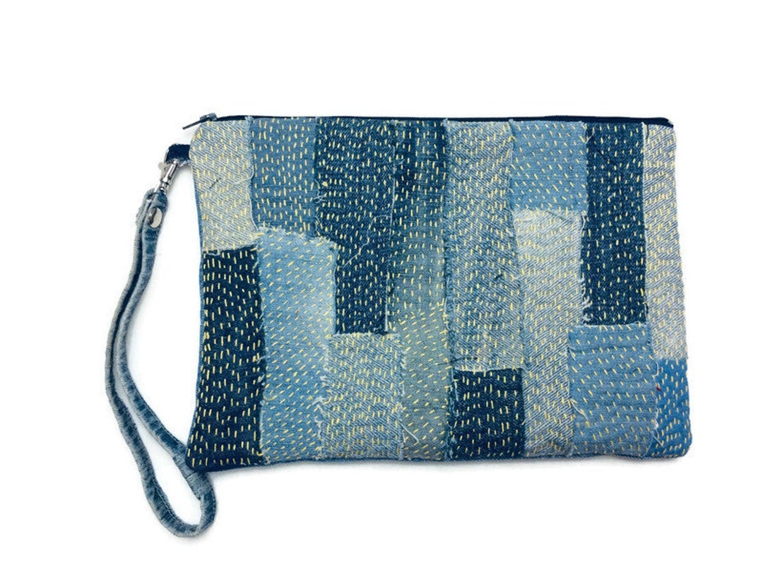 Denim Pouch Handmade With Recycled Jeans - BORO SASHIKO Patchwork ...