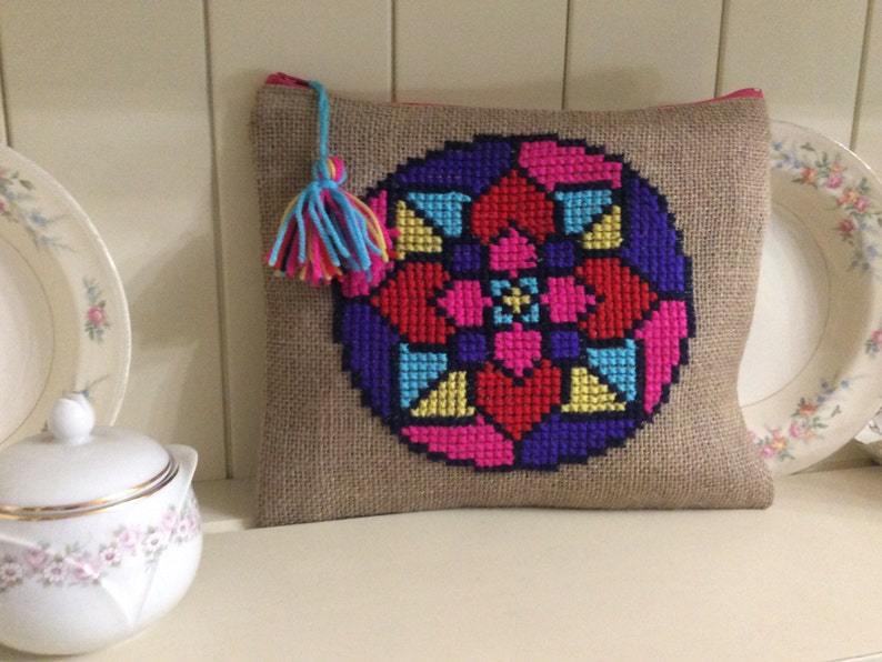 Geometric Embroidered Pouch Cross Stitched Pattern With - Etsy