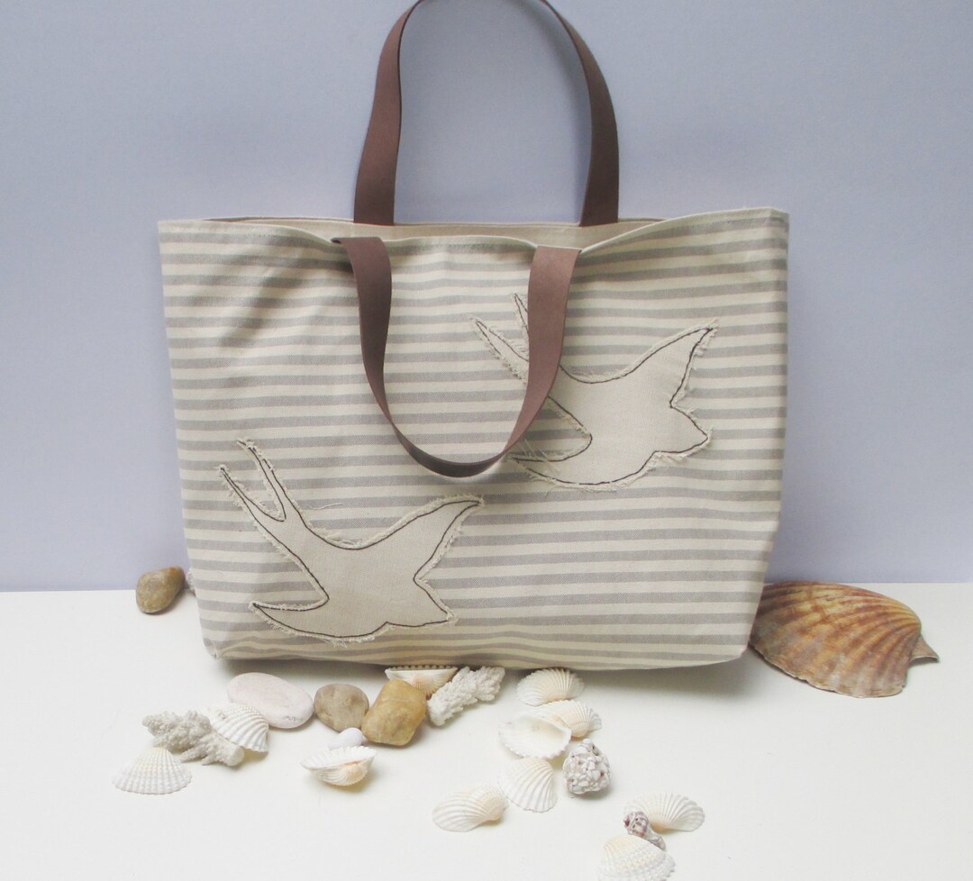 Seagull Summer Cotton Canvas Tote Bag, Handmade, Organic Natural Color ...