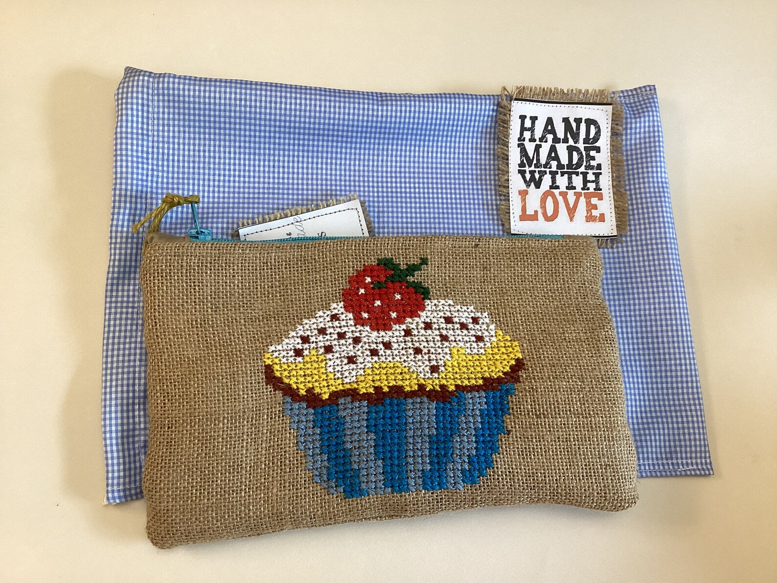 Jute Pouch Hand Embroidered With a Cupcake Accessories - Etsy