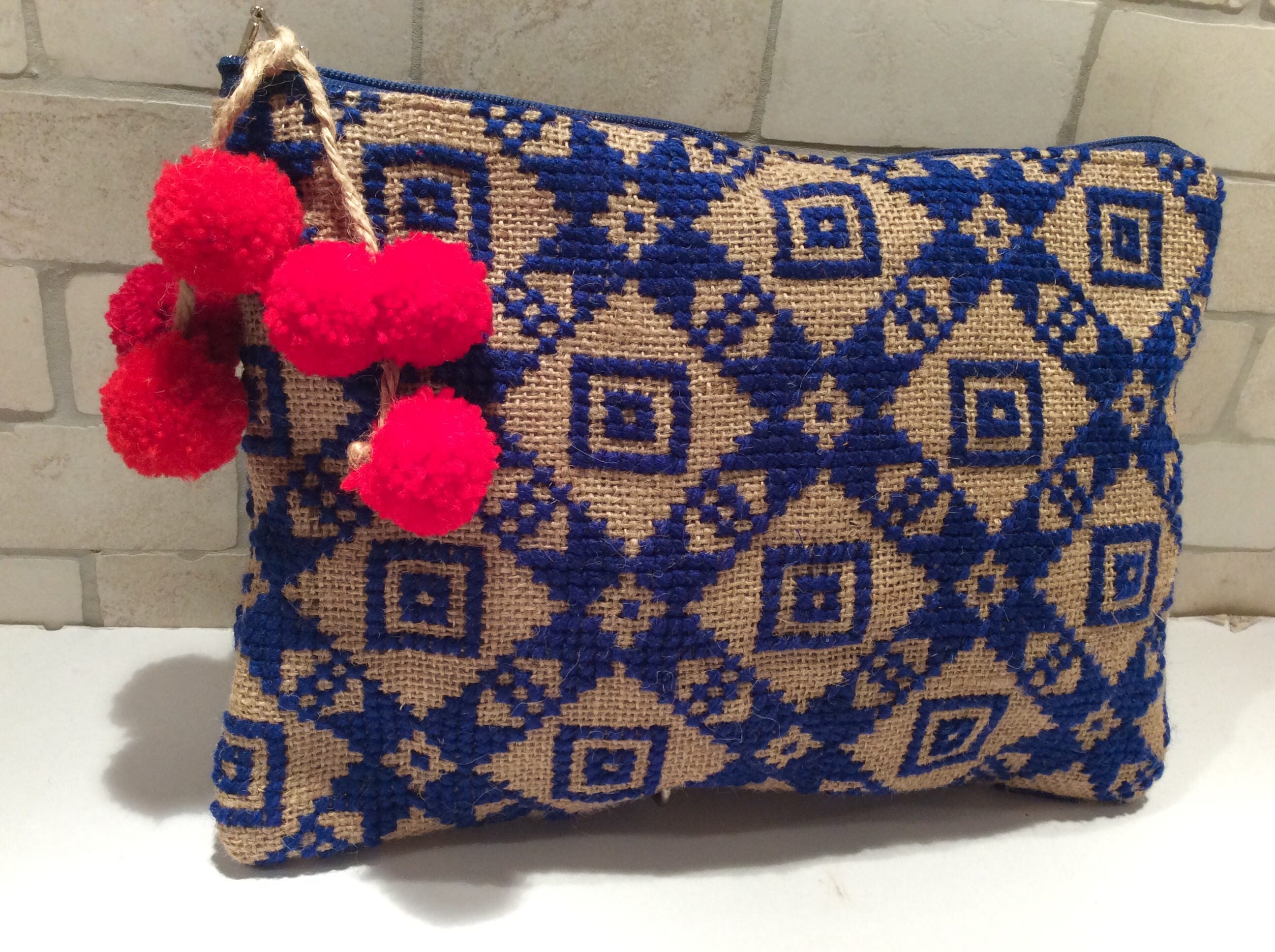 Hand Embroidered Pouch With Cross Stitched Geometrical Pattern, Mothers ...