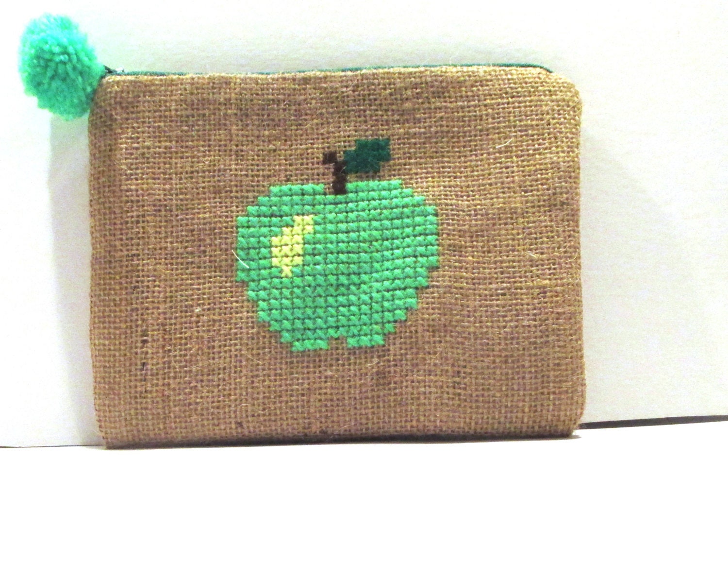 Green Apple Pouch Bag, Hand Made, Hand Embroidered, Accessories Pouch ...