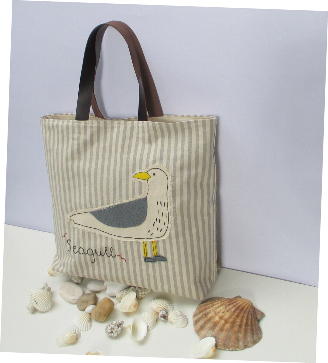 Cotton Canvas Tote Bag Appliqued With Seagull Handmade Hand - Etsy