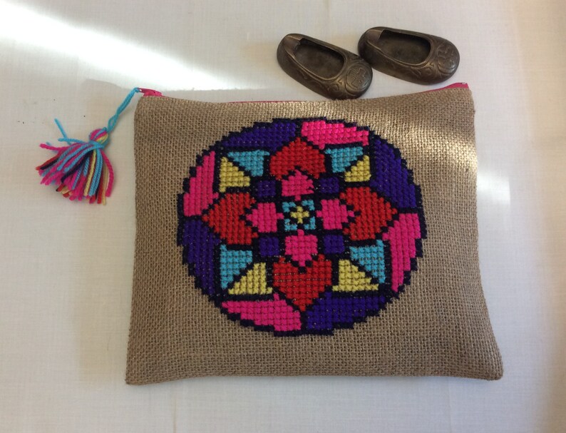 Geometric Embroidered Pouch Cross Stitched Pattern With - Etsy