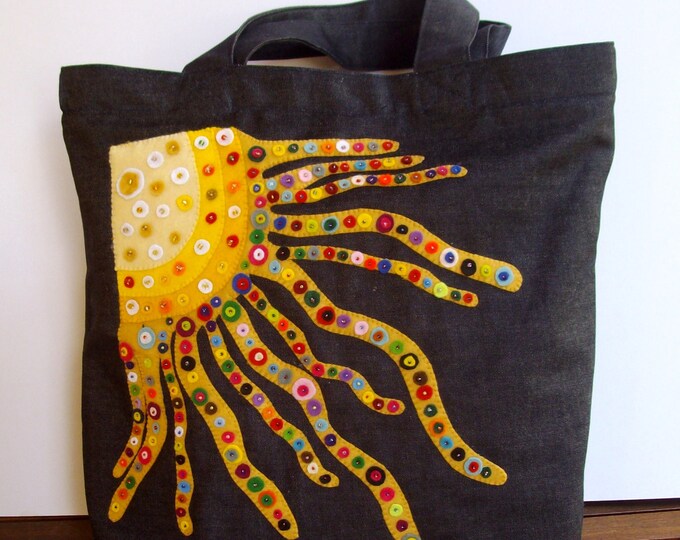 Artful Colorful Denim Funky Tote Handbag/shopper/everyday/carry All ...