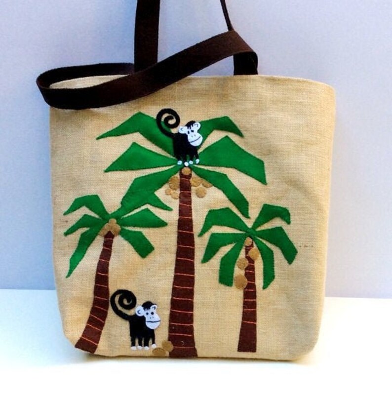 Urban Jungle Tote Bag With Coconut Tree and Monkeys Handmade - Etsy