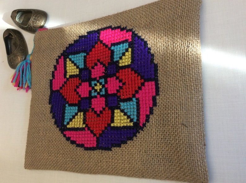 Geometric Embroidered Pouch Cross Stitched Pattern With - Etsy