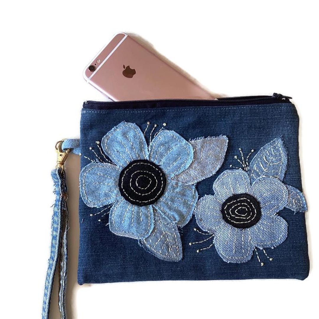 Denim Pouch/clutch Bag,recycled Jeans Pouch Bag, Wristlet, Hand ...