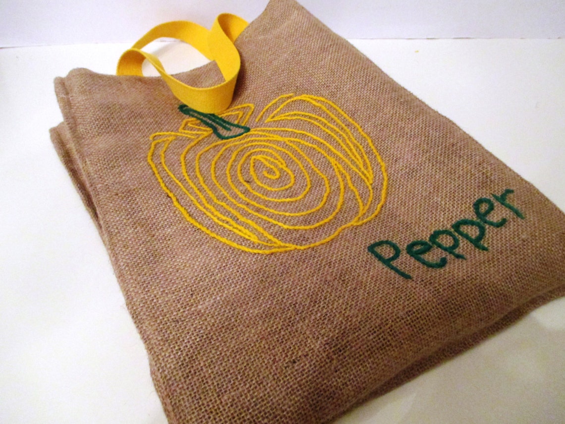 YELLOW PEPPER Market Tote, Hand Embroidered Handmade, Burlap Bag ...