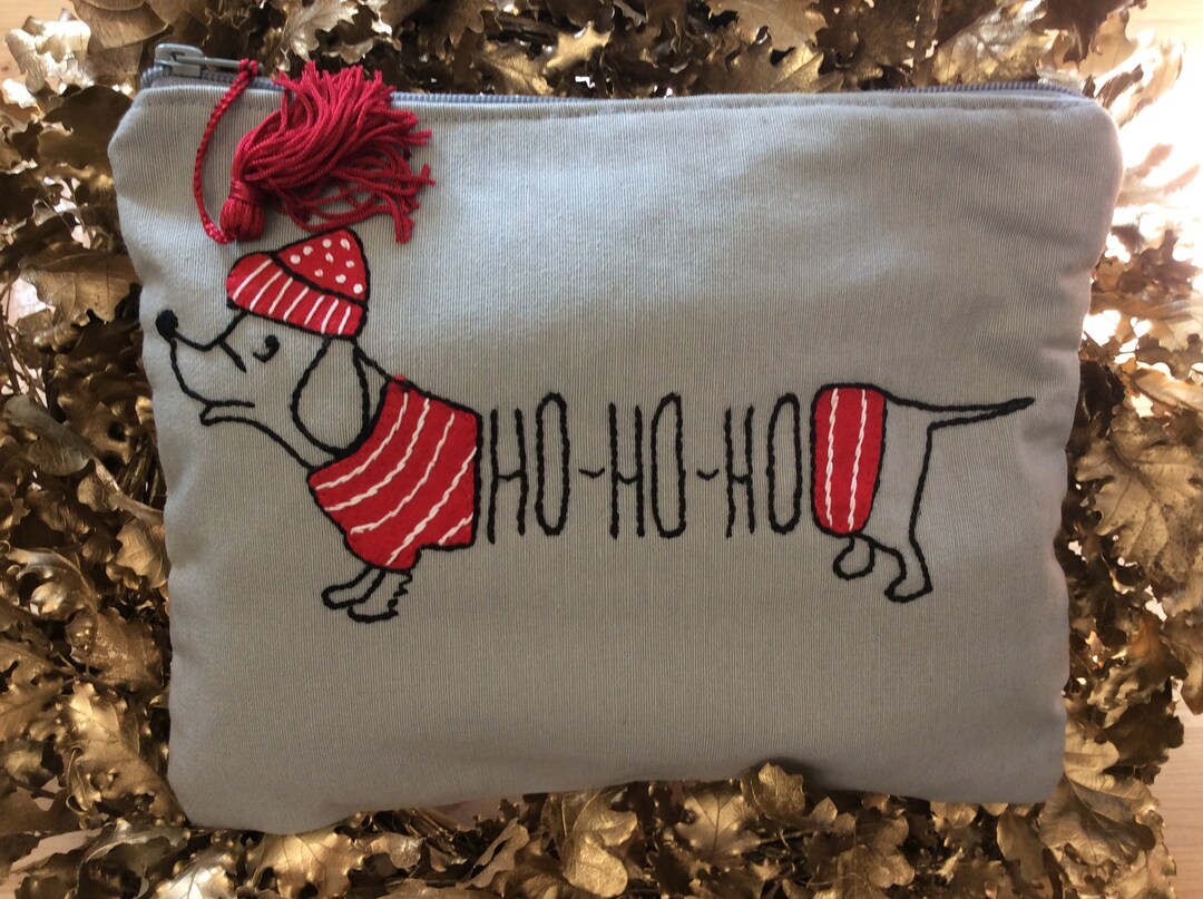 Christmas Pouch Hand Embroidered Dog Handmade Christmas - Etsy