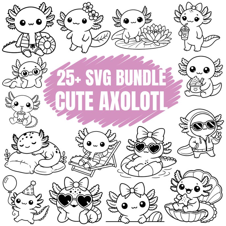 Axolotl Svg Bundle | 25+ Funny Axolotl Designs | Vector Clipart Bundle ...