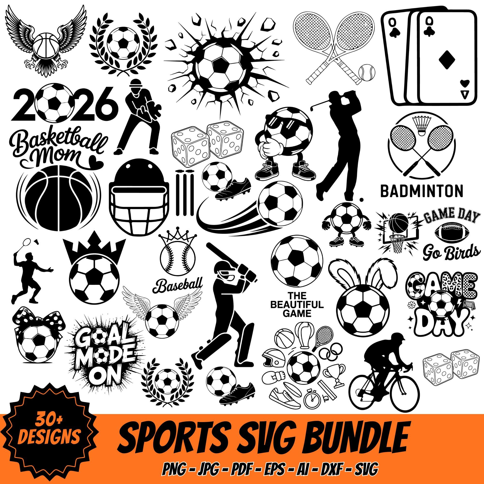 Sports SVG Bundle 30+ Designs, Multi Sports Clipart PNG, Cricut Cut ...