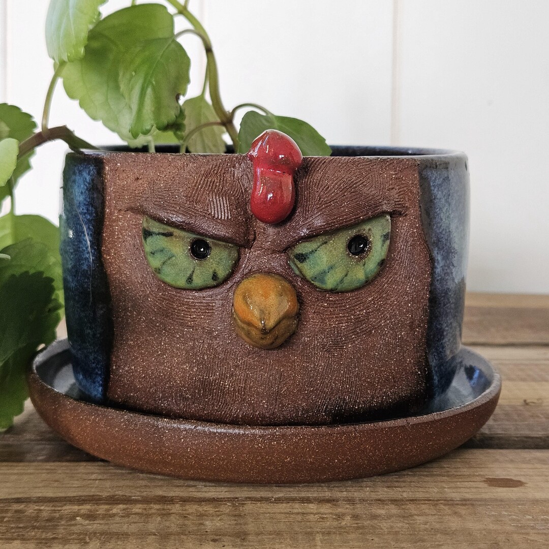 Grumpy Chicken Planter, Ceramic Chicken Planter, Ceramic Planter ...