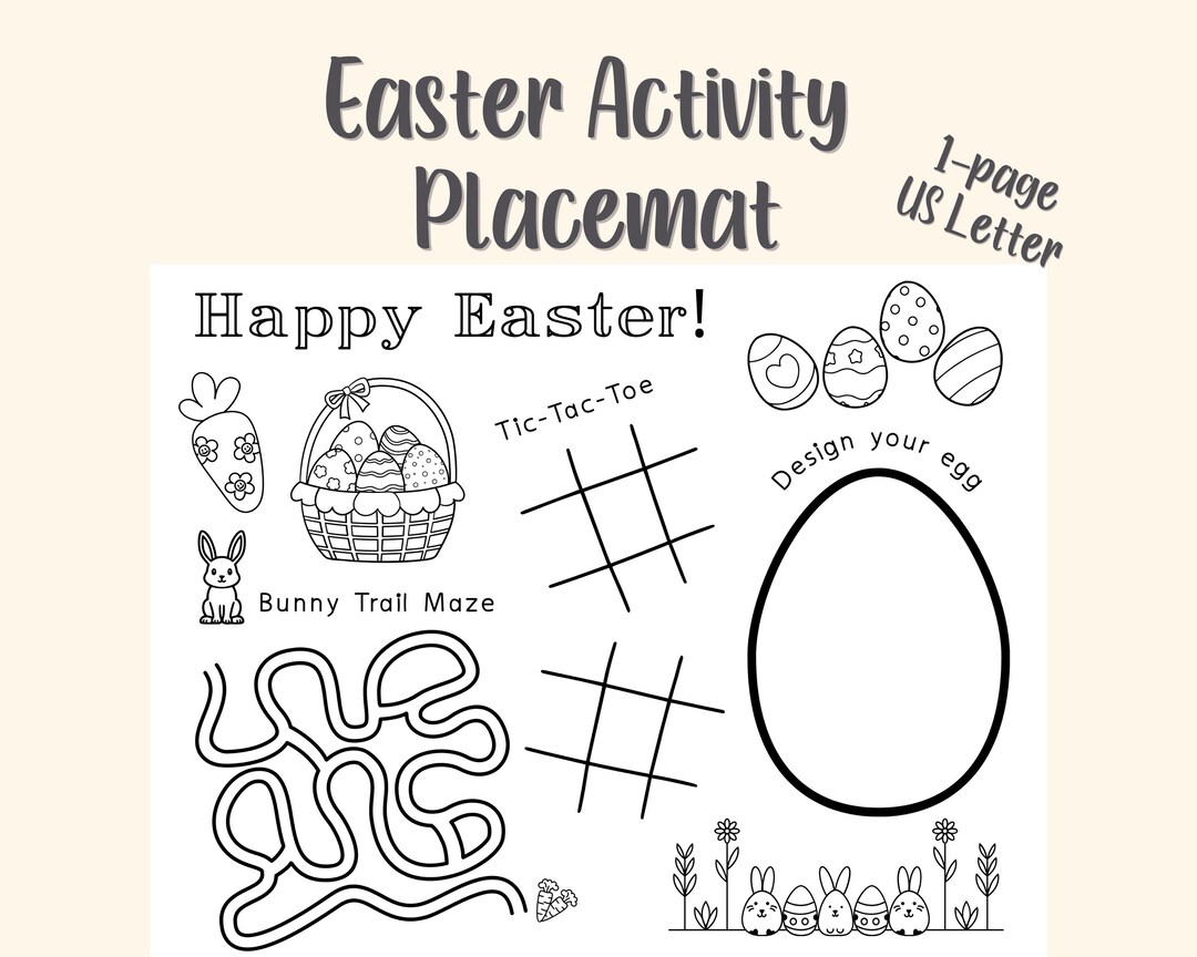 Easter Activity Placemat Printable – Kids Coloring Page, Easter Games ...