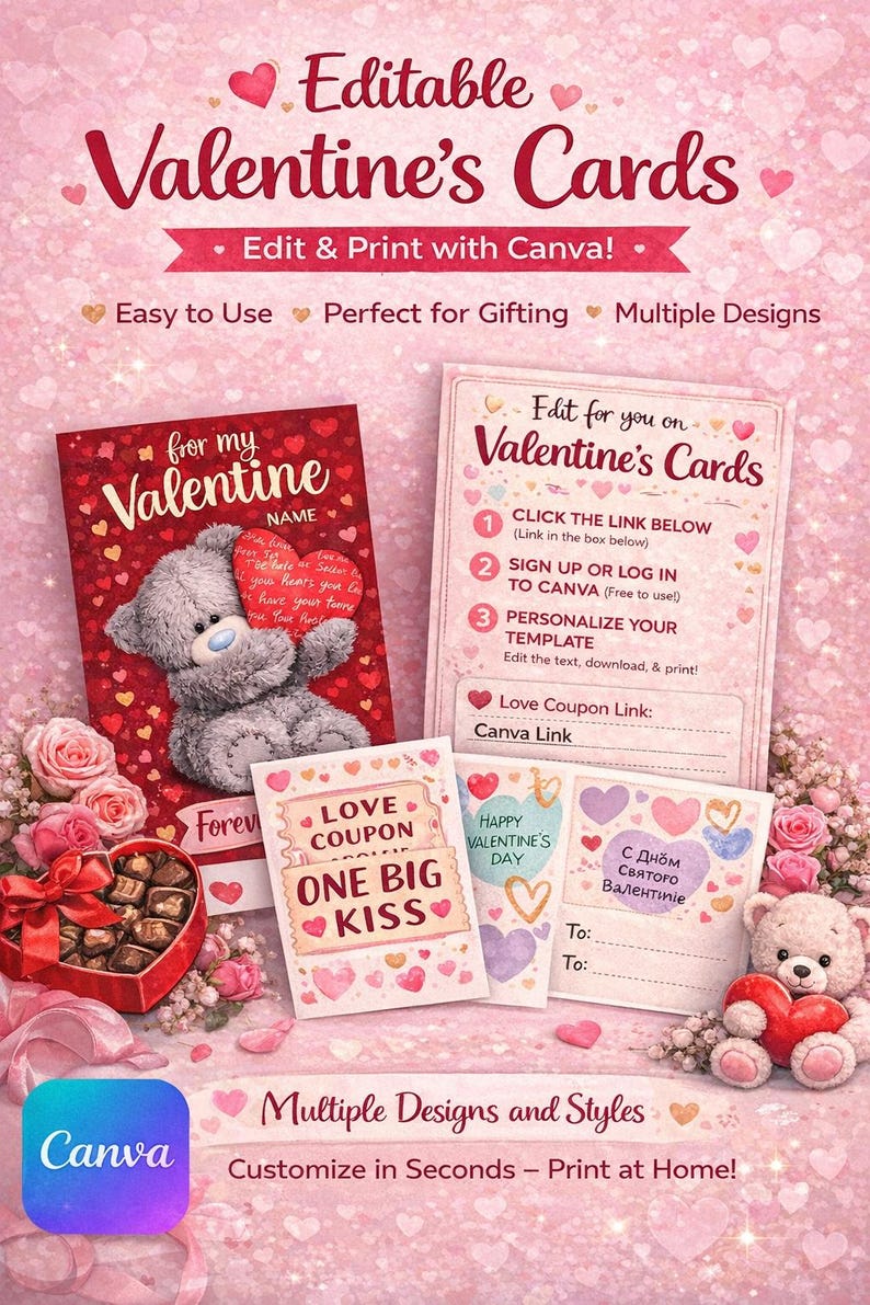 Editable Valentine's Day Downloads Cards & Love Coupons | Canva ...