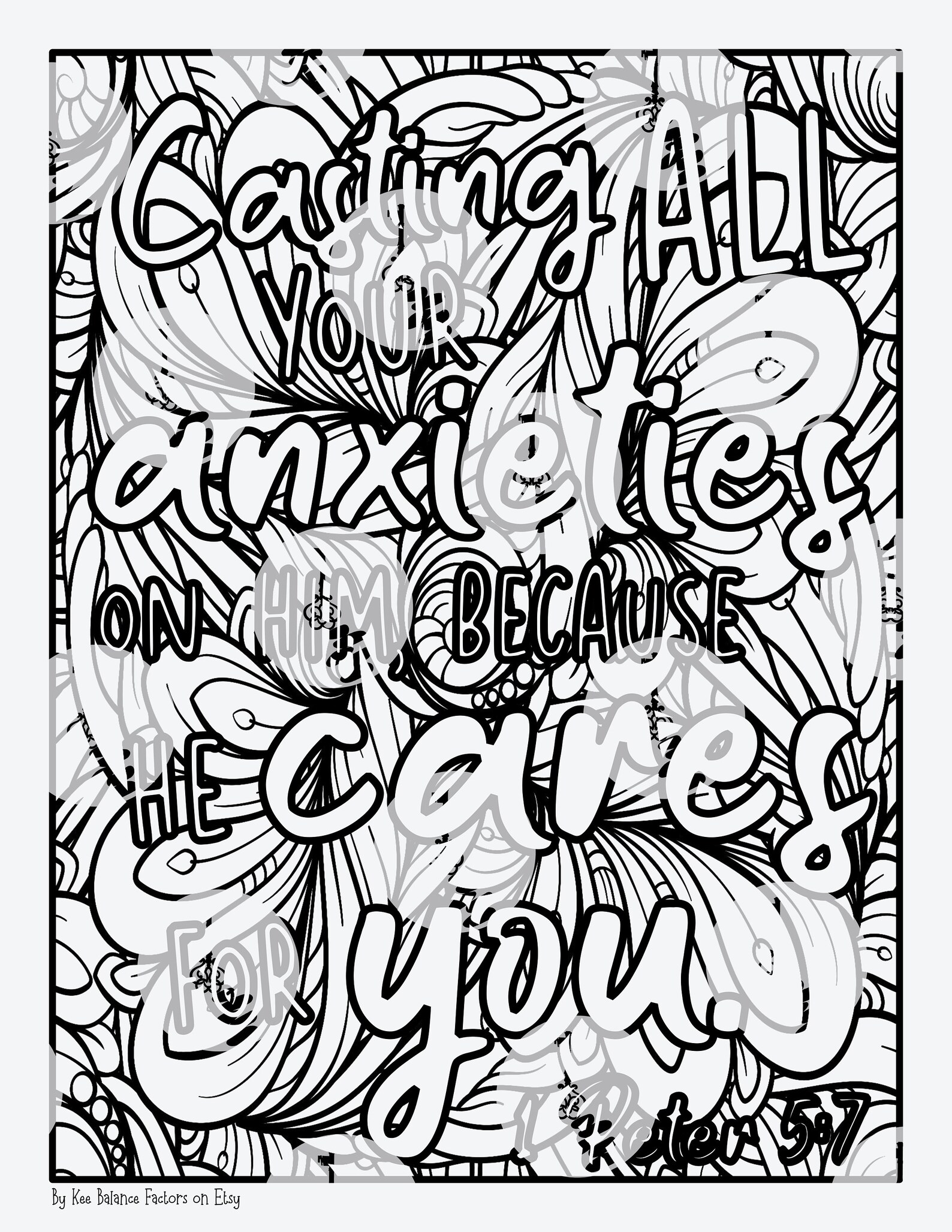 1 Peter 5:7, Scripture Bible Verse Coloring Page, Single Digital ...