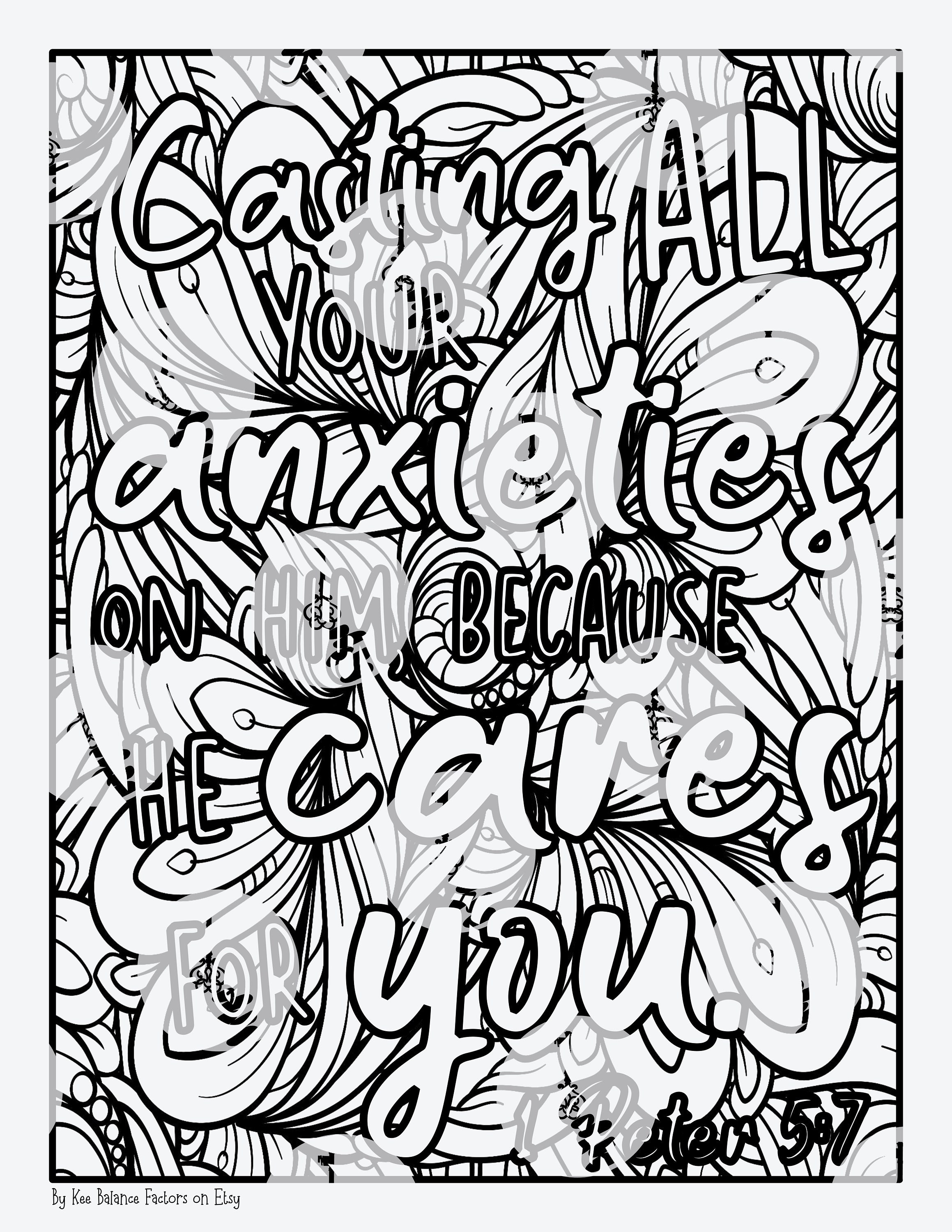 1 Peter 5:7, Scripture Bible Verse Coloring Page, Single Digital ...