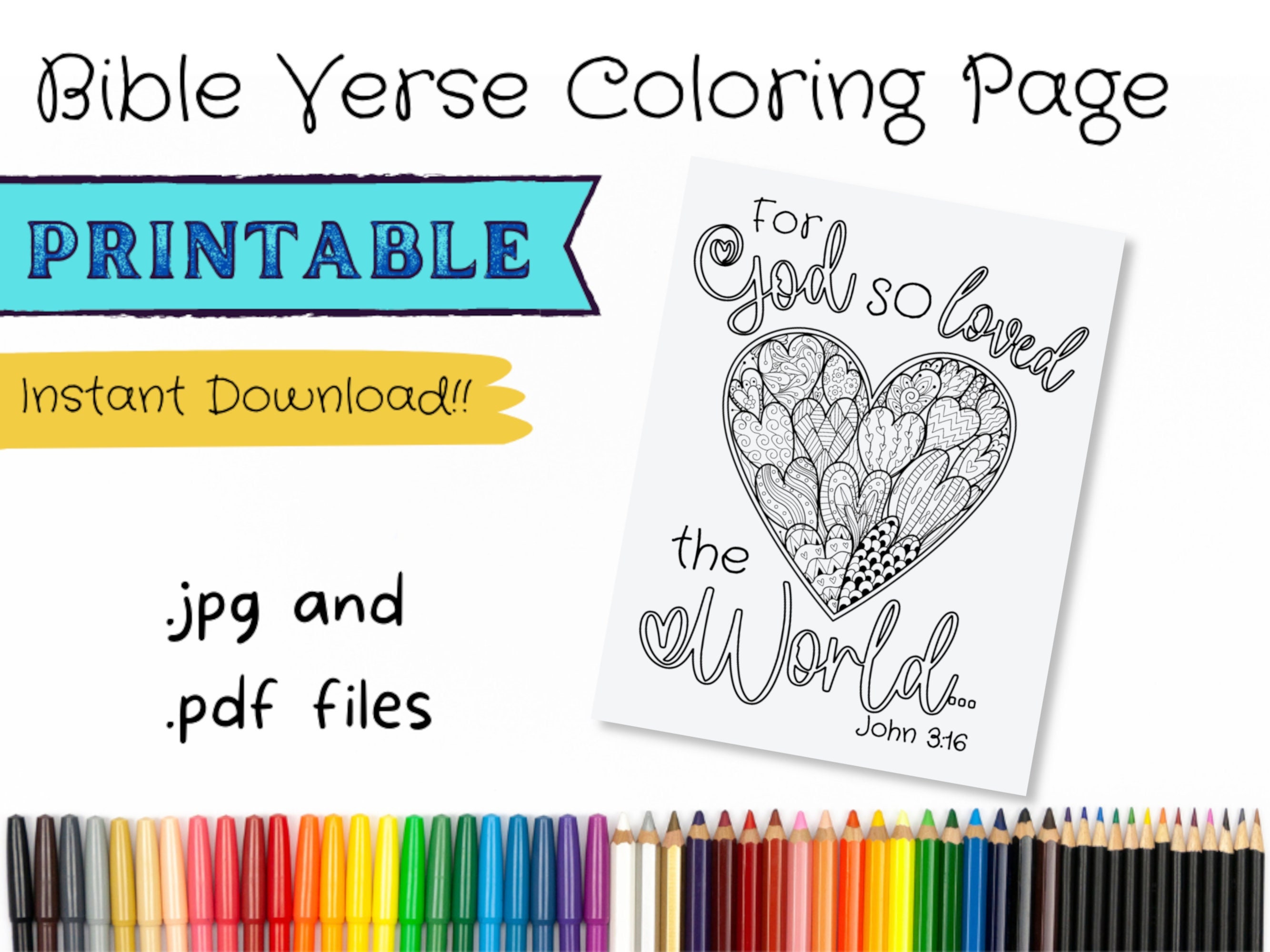 John 3:16, Scripture Bible Verse Coloring Page, Single Digital Download ...