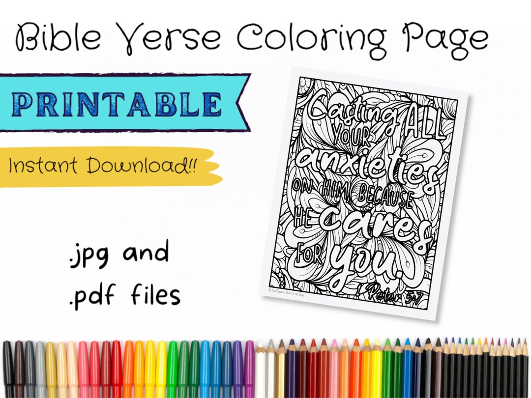 1 Peter 5:7, Scripture Bible Verse Coloring Page, Single Digital ...