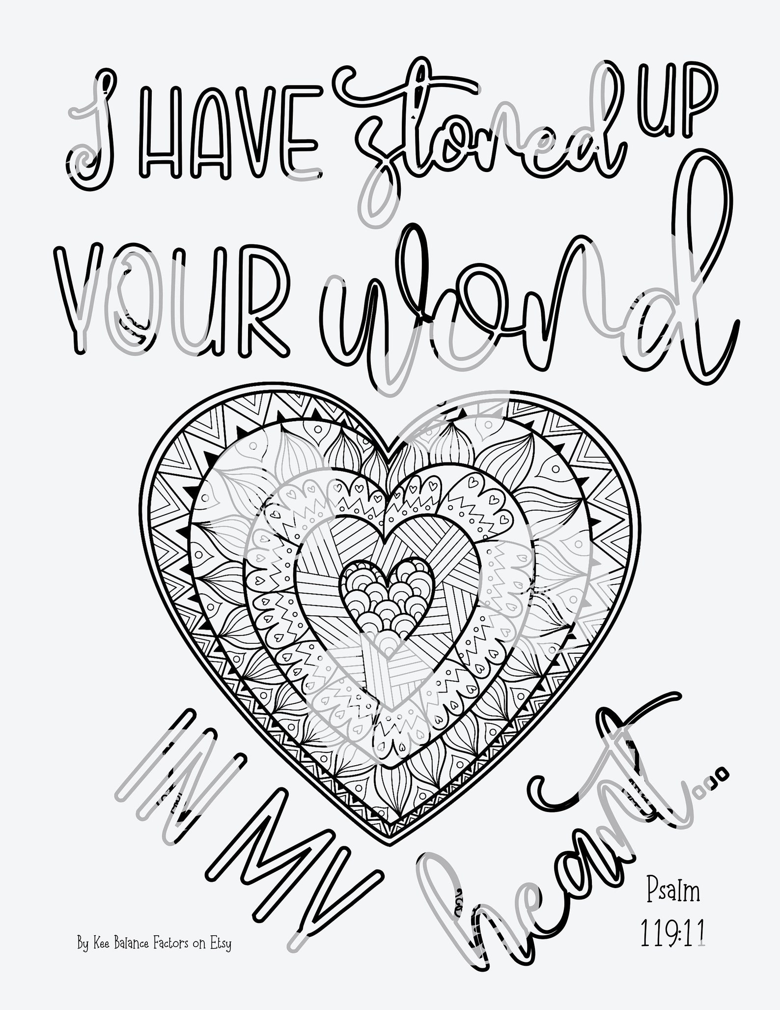 Psalm 119:11, Scripture Bible Verse Coloring Page, Single Digital ...