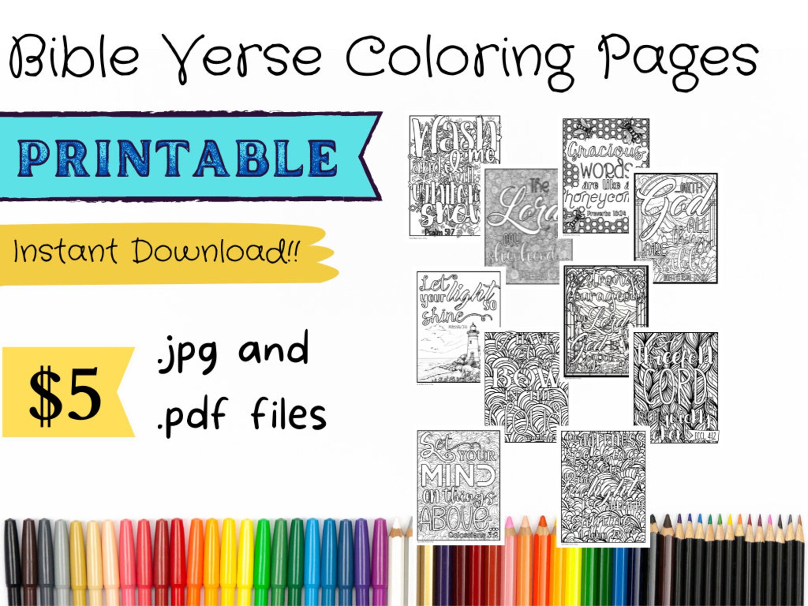 10 Pack #2, Scripture Bible Verses Coloring Pages, 10 Pack Digital ...