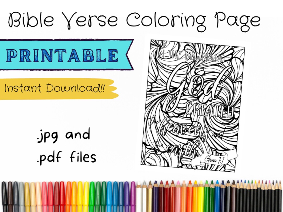 Genesis 1:1, Scripture Bible Verse Coloring Page, Single Digital ...