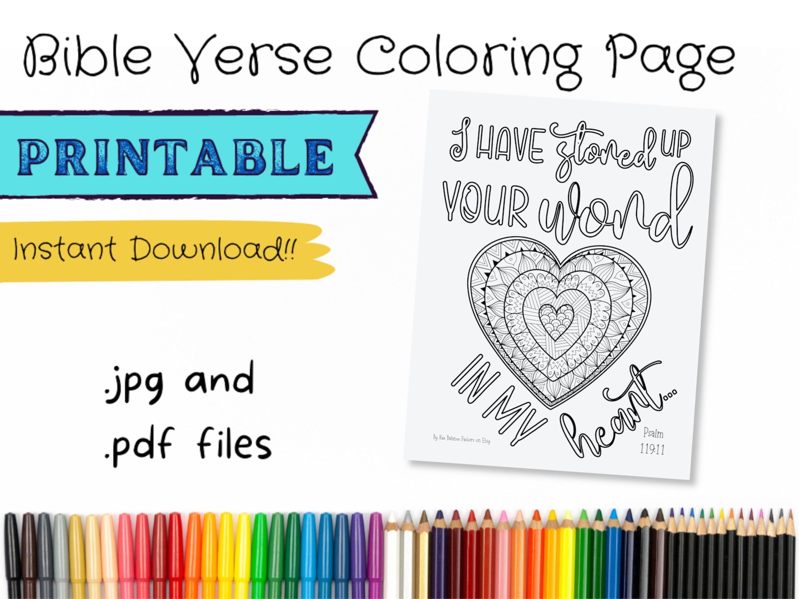 Psalm 119:11, Scripture Bible Verse Coloring Page, Single Digital ...