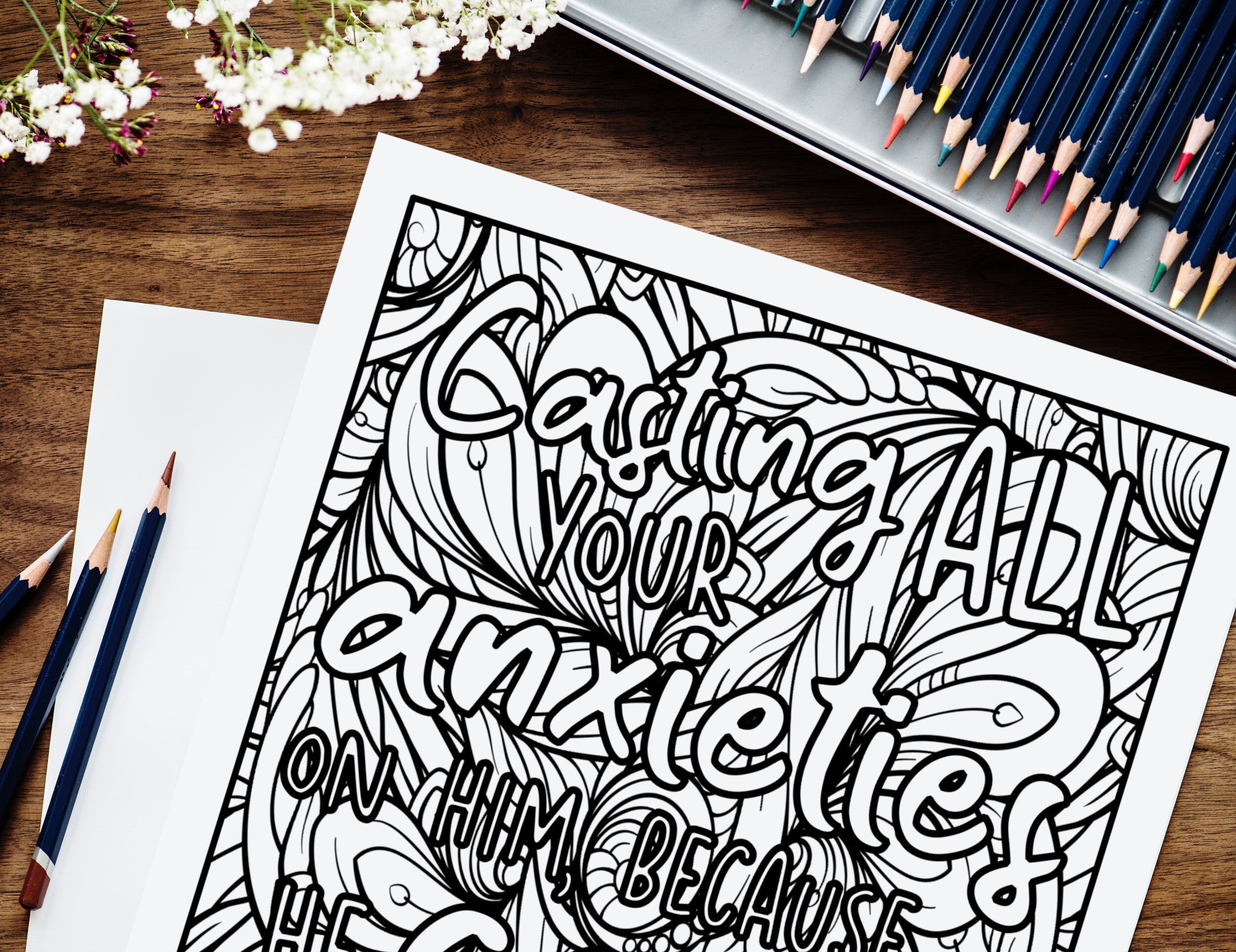 1 Peter 5:7, Scripture Bible Verse Coloring Page, Single Digital ...