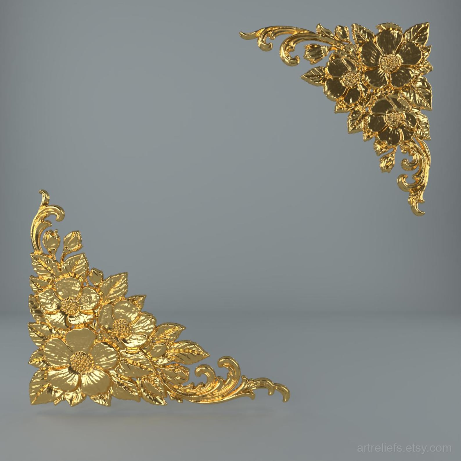 Baroque Corner Ornament STL File, Acanthus Scroll Relief for 3D ...