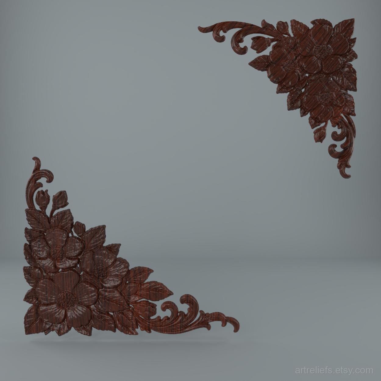 Baroque Corner Ornament STL File, Acanthus Scroll Relief for 3D ...