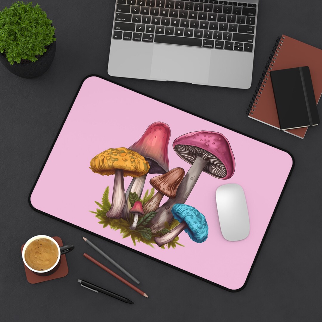 Pink Mushroom Desk Mat, Computer Tech Desk Accessory Pink Mushrooms ...