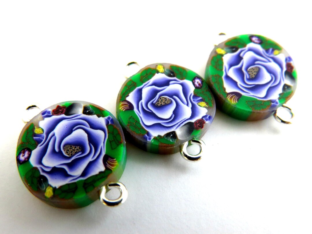 Purple Beads, Purple Rose Beads, DIY Craft Beads, Flat Disc Beads, Clay ...