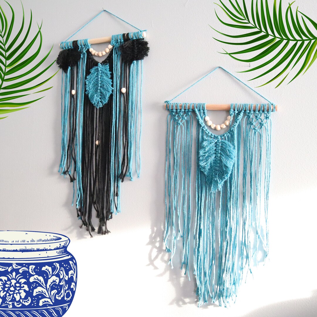 Mustard Macrame Wall Hanging/ Gray Macrame Wall Hanging/ Blue and Black ...